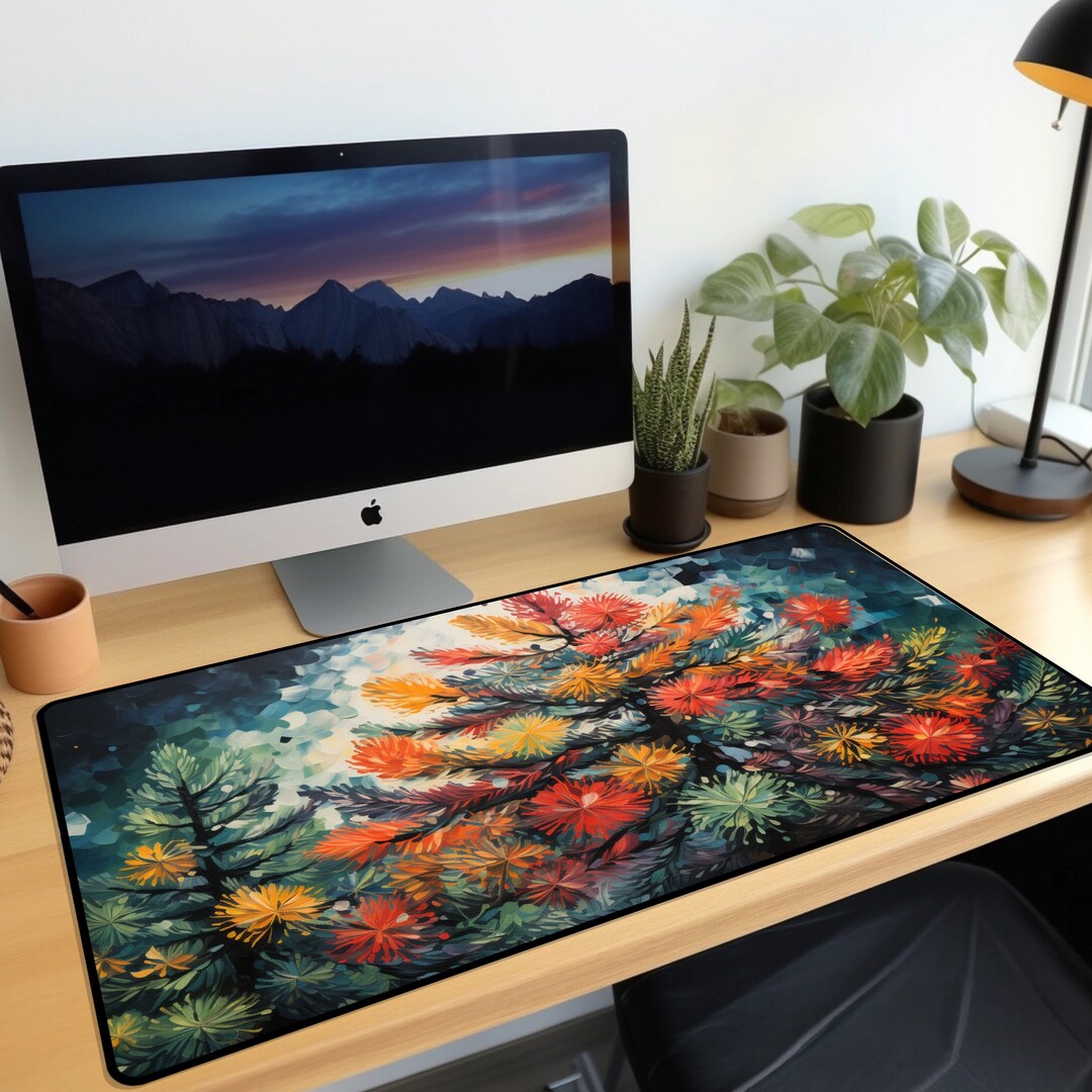 Evergreen Tree Desk Mat, Oil Art Mousepad, Cute Accessories, Aesthetic ...