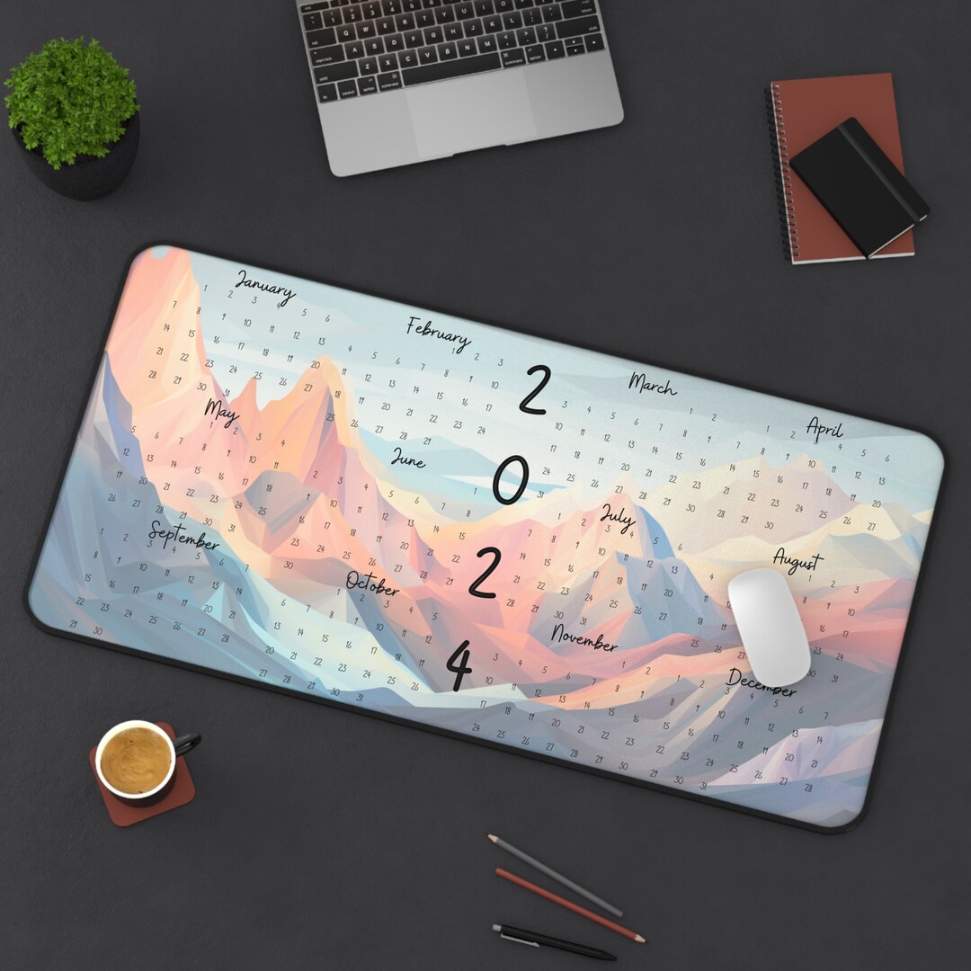 2024 Calendar Desk Mat, Mountains Mousepad, Cute Accessories, Aesthetic ...