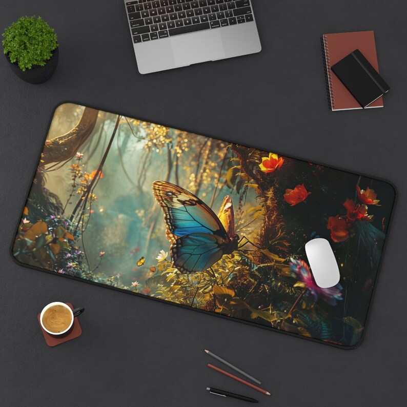 Blue Butterfly Desk Mat, Nature Mousepad, Cute Accessories, Aesthetic ...