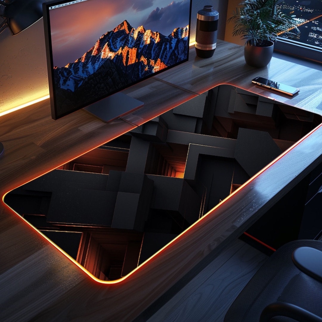Black and Orange LED Gaming Mouse Pad, Dark Desk Mat, Aesthetic Deskmat ...