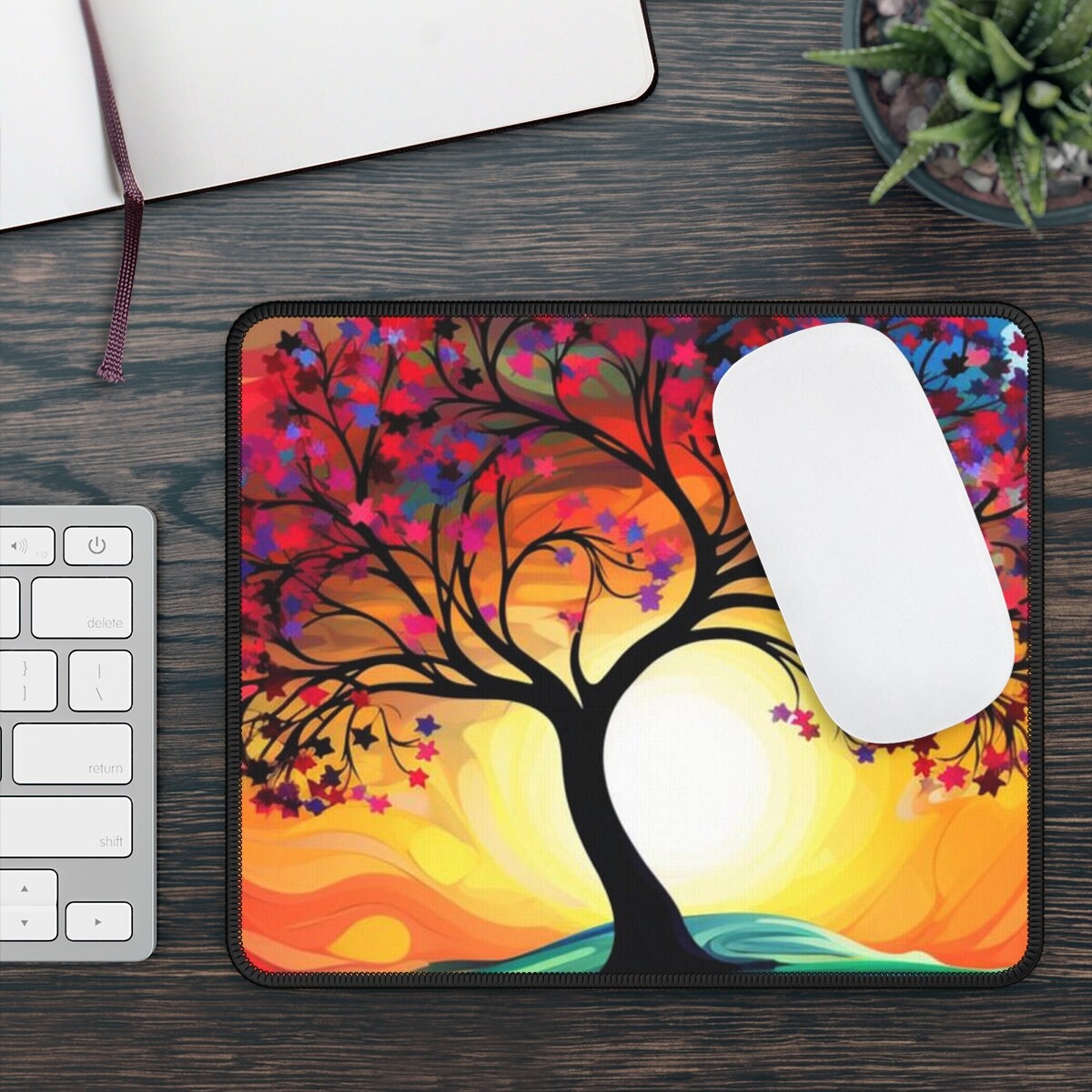 Sunset Tree Desk Mat, Bright Mousepad, Cute Accessories, Aesthetic ...