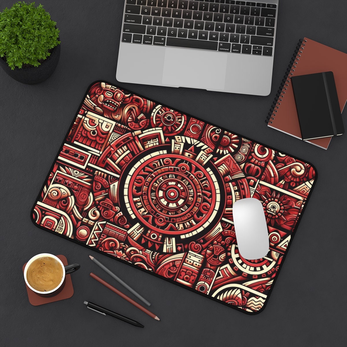 Aztec Calendar Desk Mat, Red Design Mousepad, Cute Accessories ...