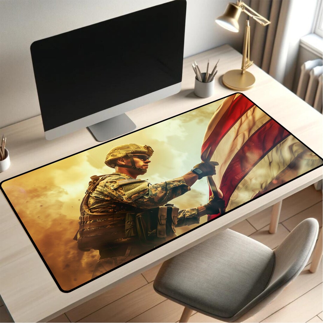 Soldier Desk Mat, American Flag Mousepad, Cute Accessories, Aesthetic ...