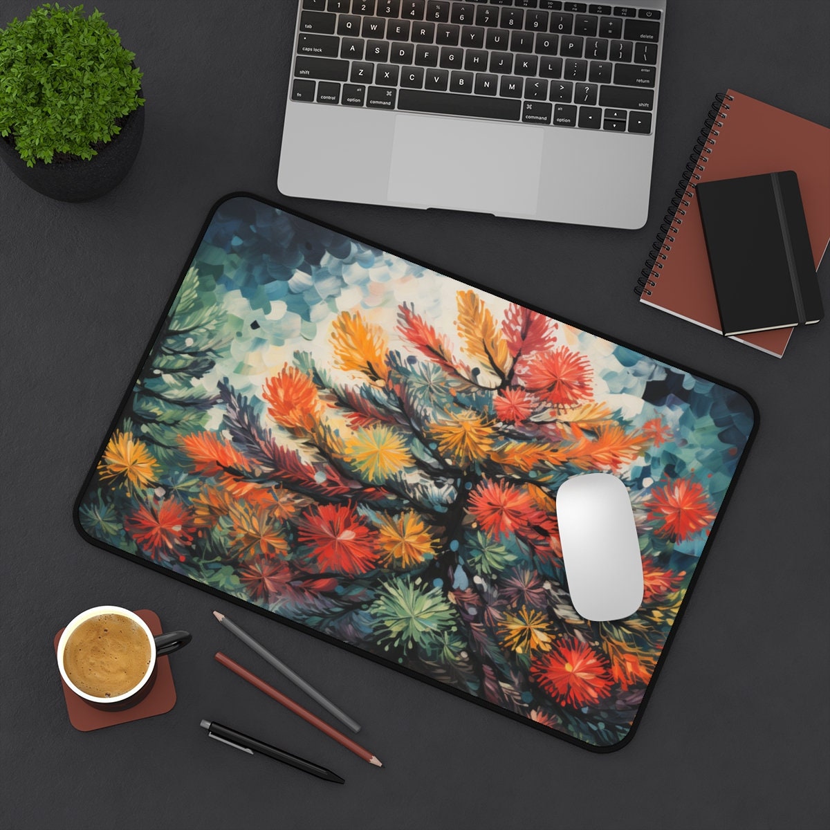 Evergreen Tree Desk Mat, Oil Art Mousepad, Cute Accessories, Aesthetic ...