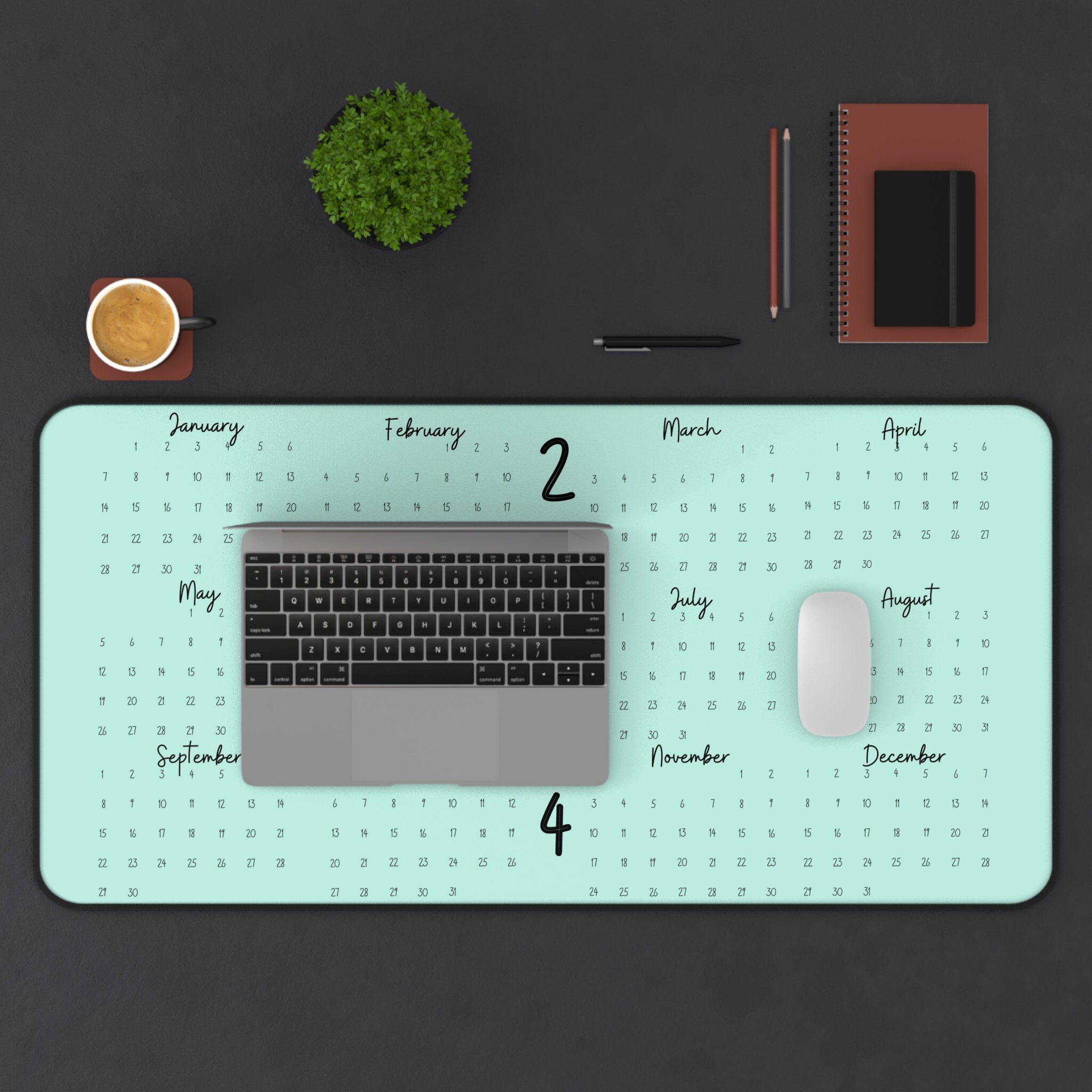 2024 Calendar Desk Mat, Green Mousepad, Cute Accessories, Aesthetic ...