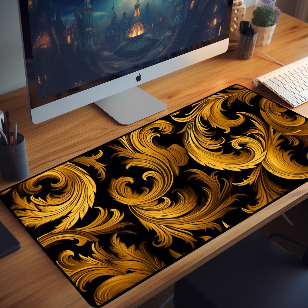 Gold Filigree Desk Mat, Black Gold Mousepad, Cute Accessories ...