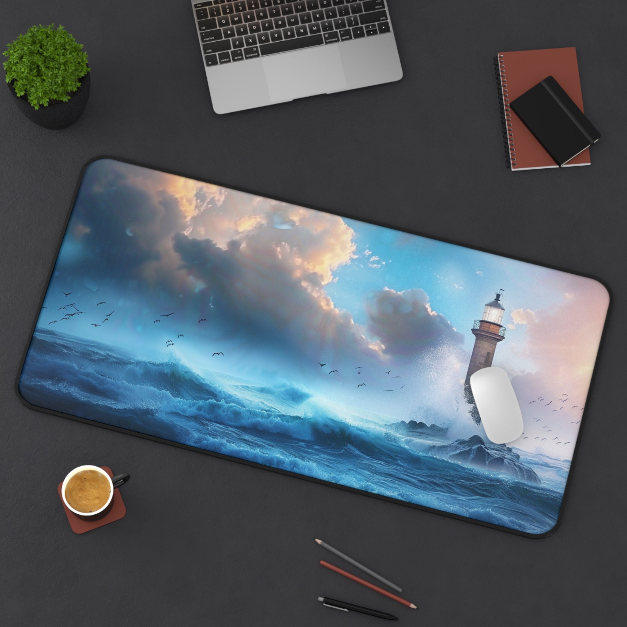 Lighthouse Desk Mat, Blue Ocean Mousepad, Cute Accessories, Aesthetic ...