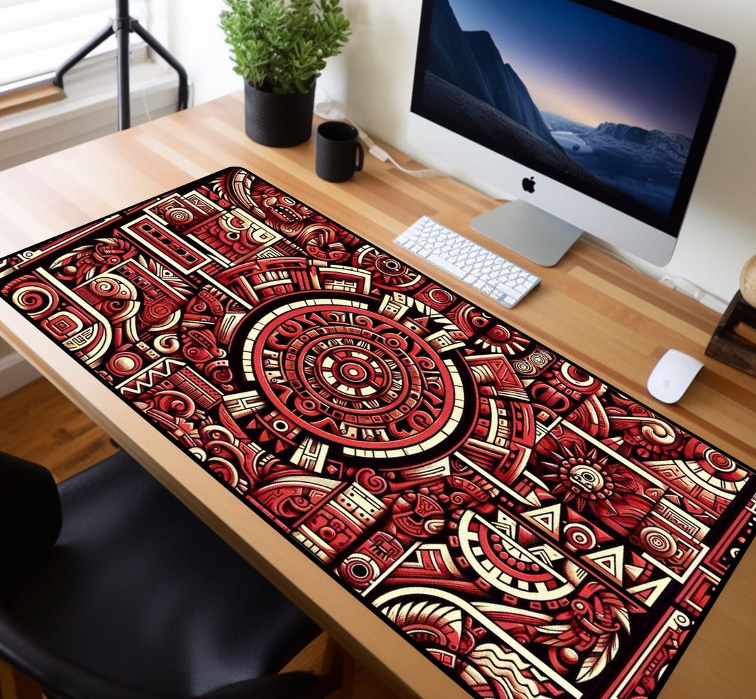 Aztec Calendar Desk Mat, Red Design Mousepad, Cute Accessories ...