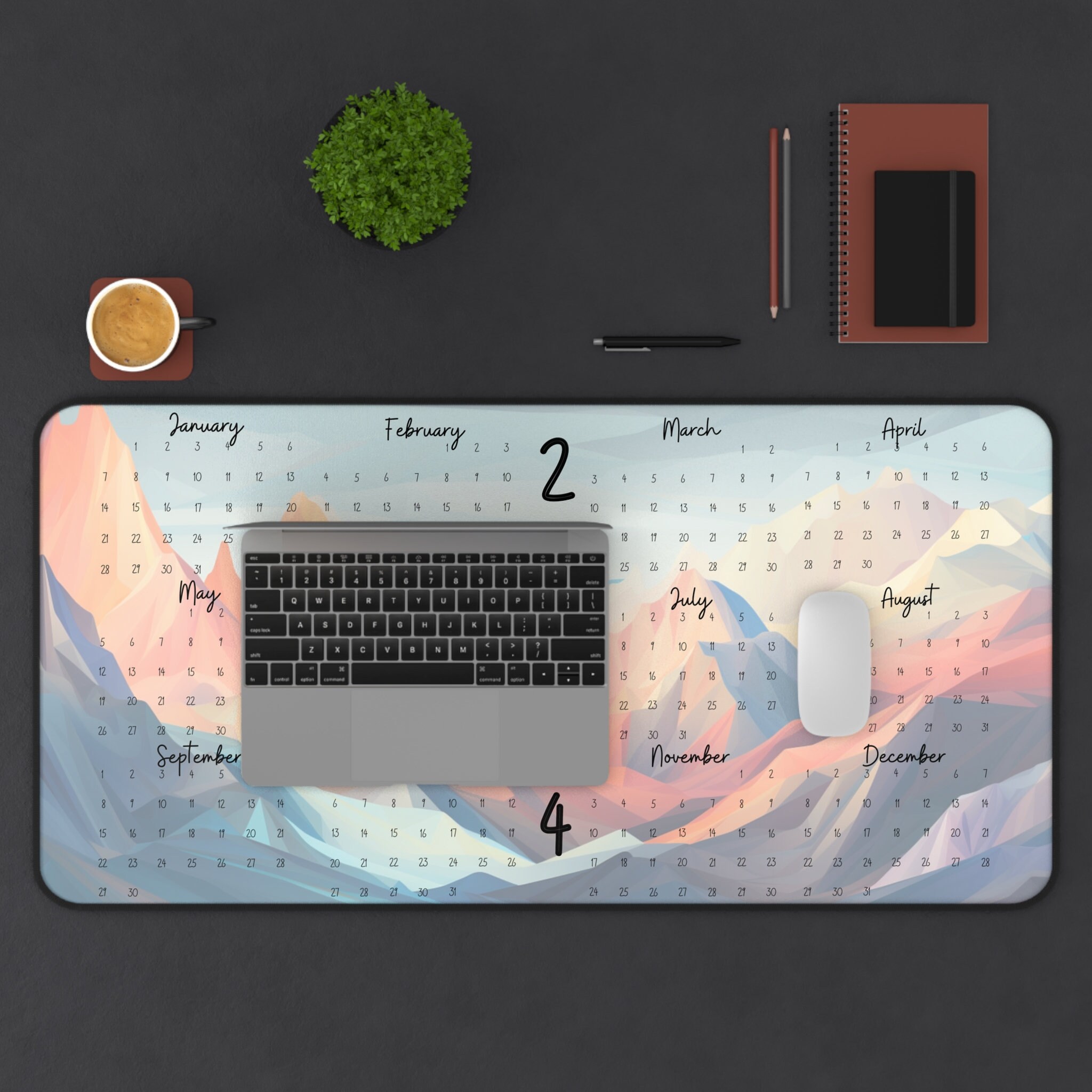 2024 Calendar Desk Mat, Mountains Mousepad, Cute Accessories, Aesthetic ...