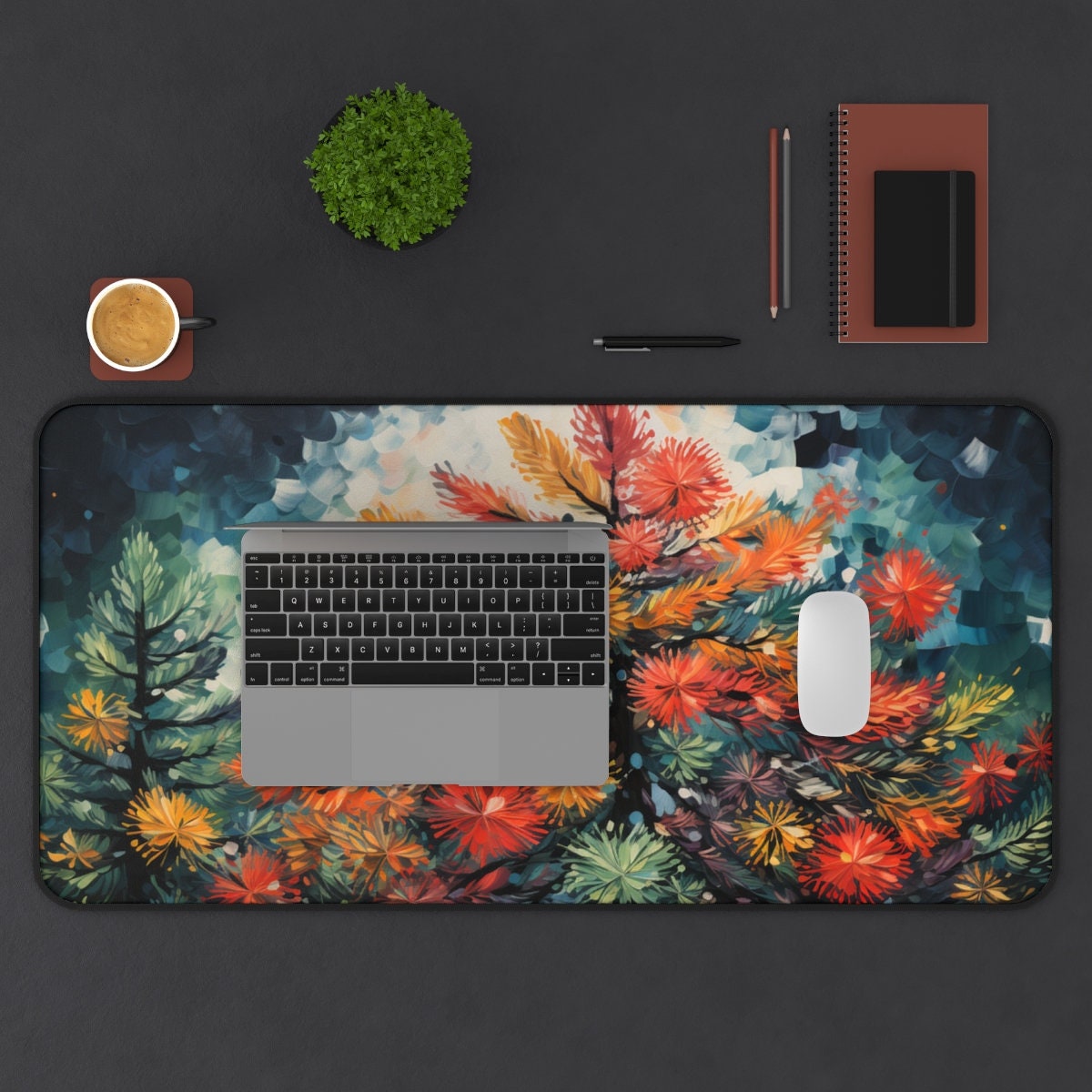 Evergreen Tree Desk Mat, Oil Art Mousepad, Cute Accessories, Aesthetic ...