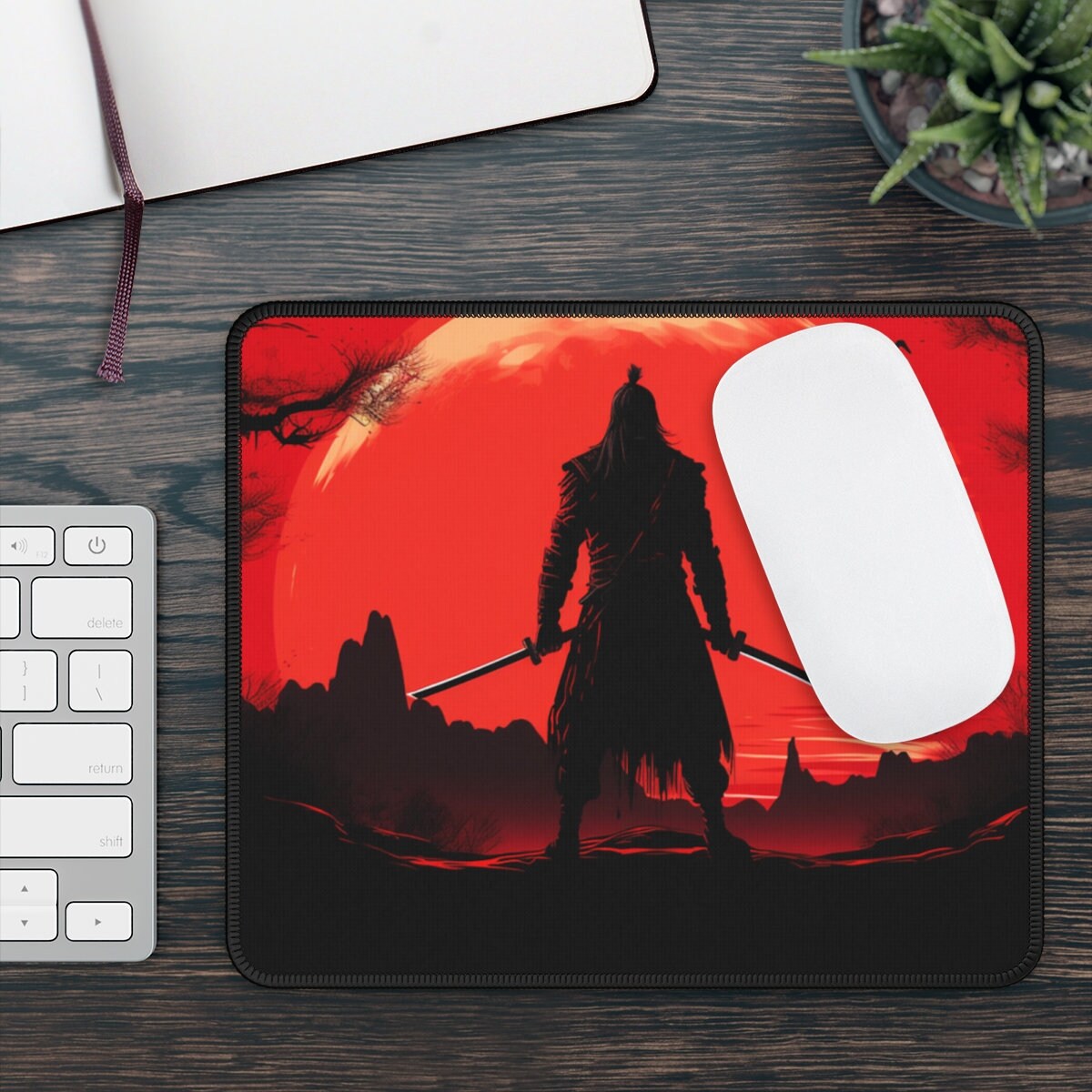 Red Samurai Desk Mat, Fantasy Art Mousepad, Cute Accessories, Aesthetic ...