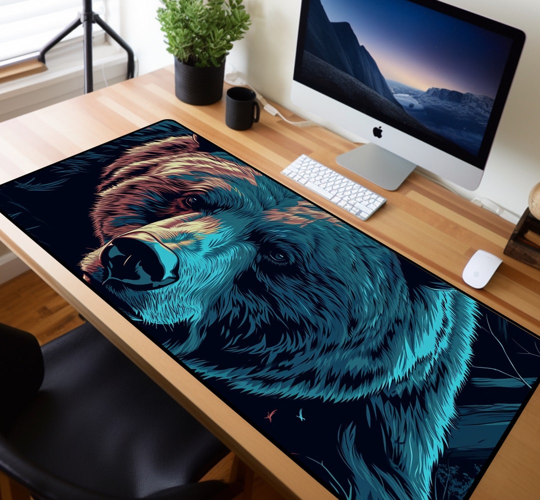 Grizzly Bear Desk Mat, Colorful Mousepad, Cute Accessories, Aesthetic ...