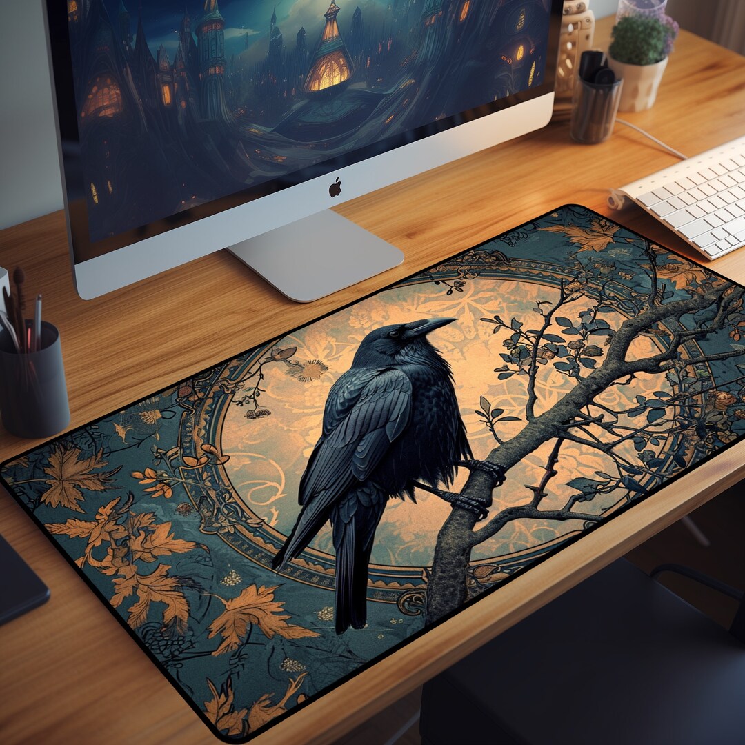 Black Raven Desk Mat, Bird Mousepad, Cute Accessories, Aesthetic ...