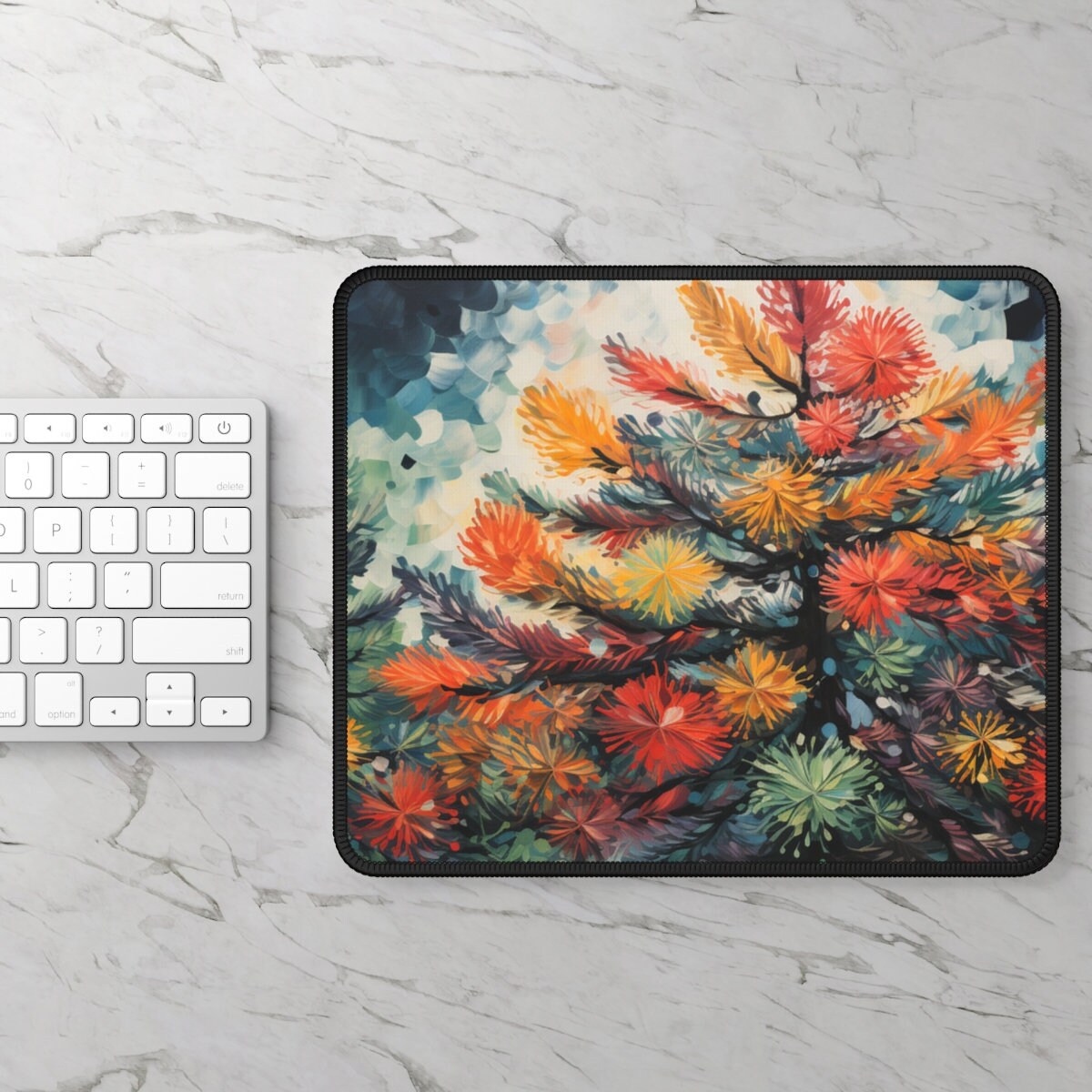 Evergreen Tree Desk Mat, Oil Art Mousepad, Cute Accessories, Aesthetic ...