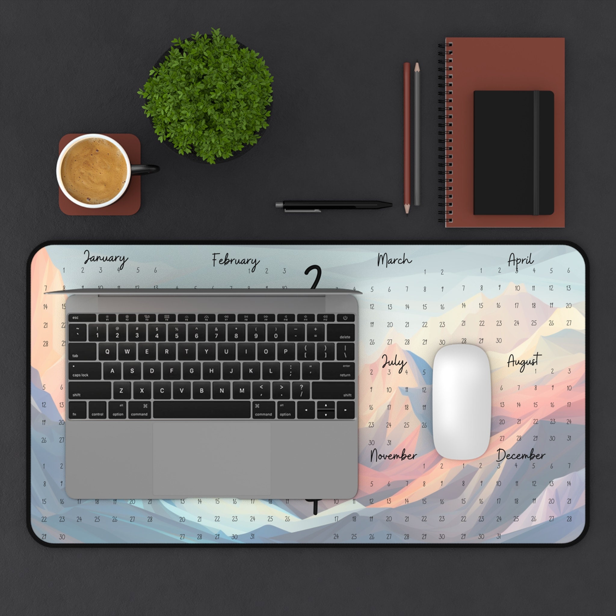 2024 Calendar Desk Mat, Mountains Mousepad, Cute Accessories, Aesthetic ...