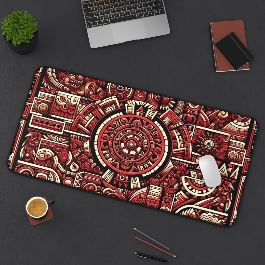 Aztec Calendar Desk Mat, Red Design Mousepad, Cute Accessories ...