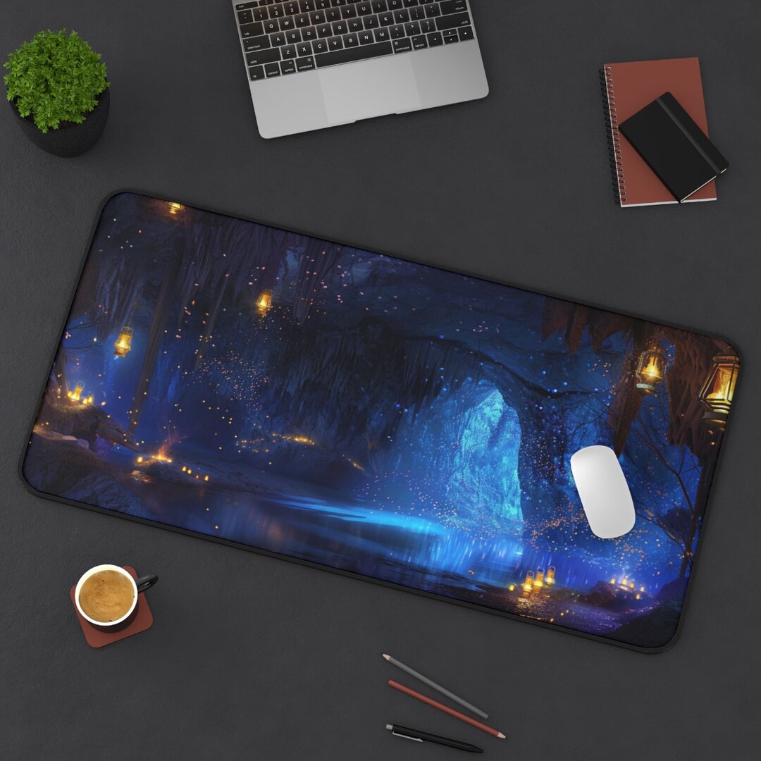 Firefly Cave Desk Mat, Ocean Cave Mousepad, Cute Accessories, Aesthetic ...