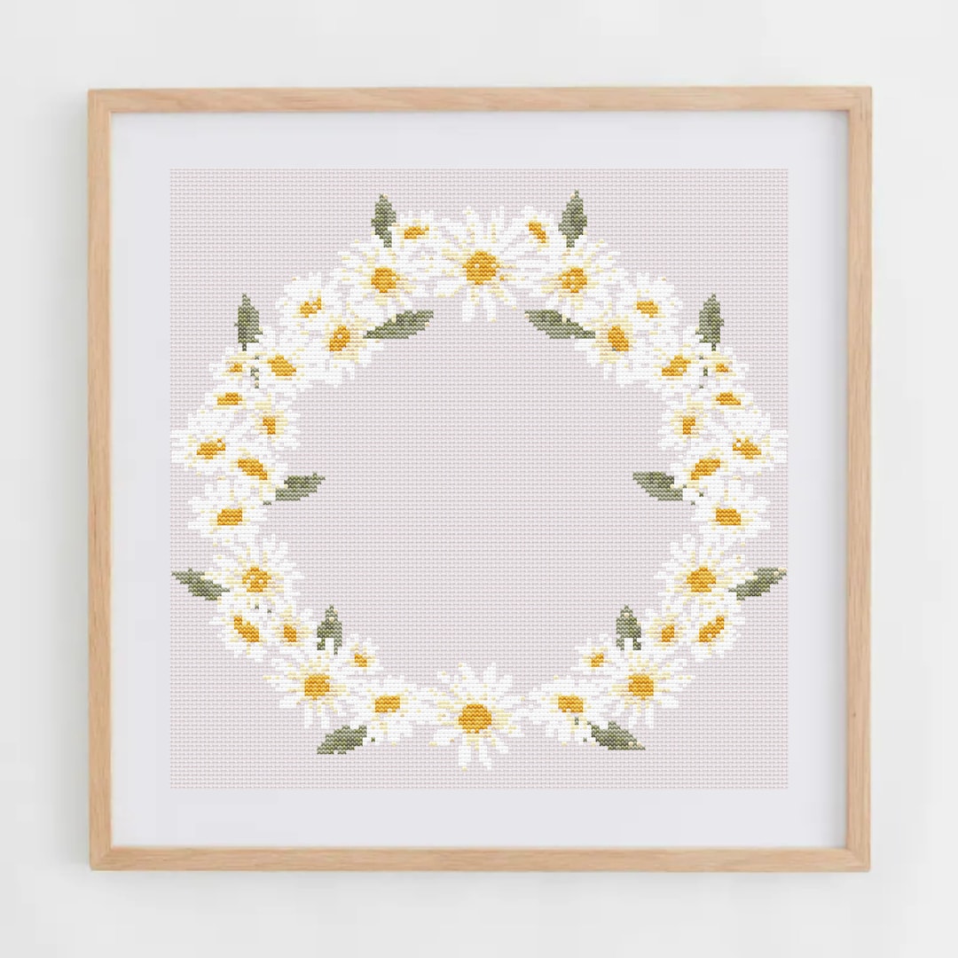 Daisies Cross Stitch Pattern | Daisy Wreath Cross Stitch Chart PDF | Pretty Floral Cross Stitch ...