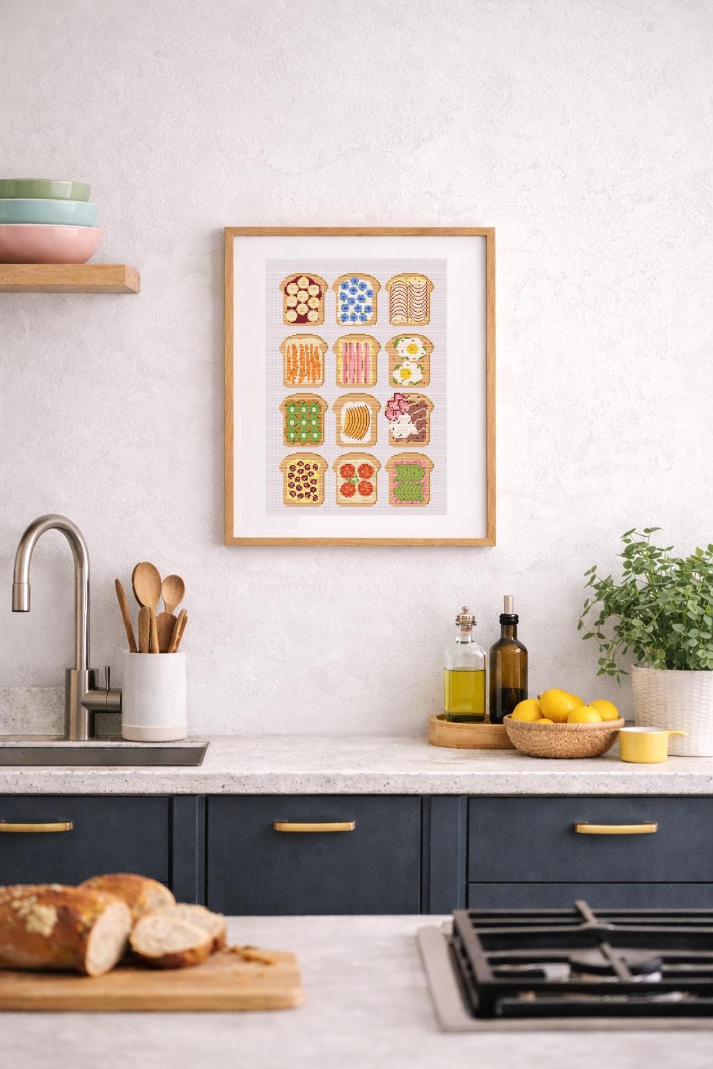 Toast Poster Cross Stitch Pattern for Modern & Pretty Kitchen Decor ...