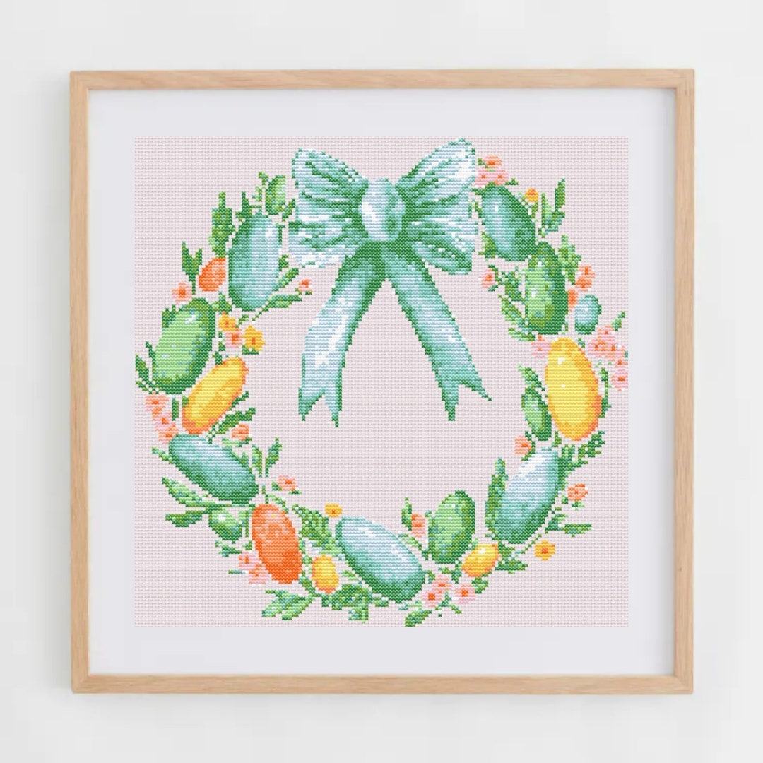 Easter Wreath Cross-stitch Pattern | Easter Cross-stitch Chart: Wreath ...