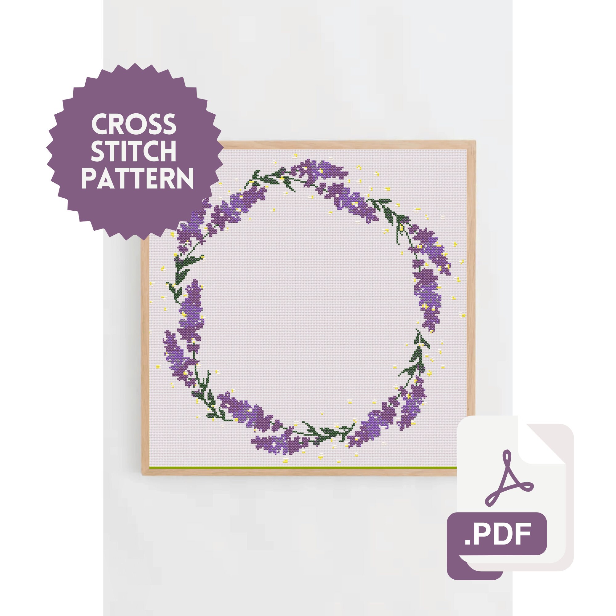 Lavender Wreath Cross Stitch Pattern Lavender Cross Stitch Chart With a ...