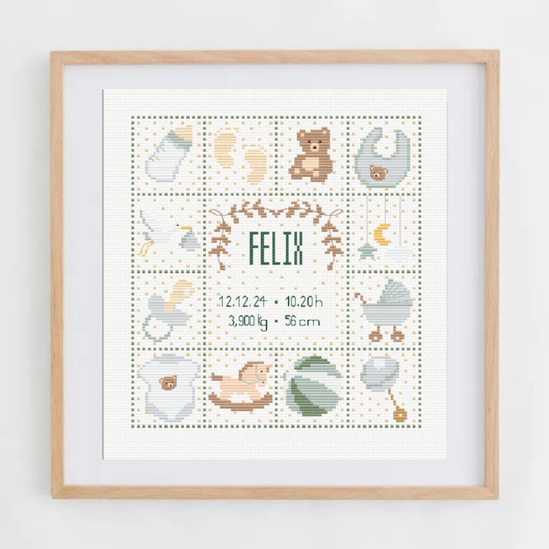 DIY Baby Announcement Cross Stitch Pattern With Alphabets for Modern ...