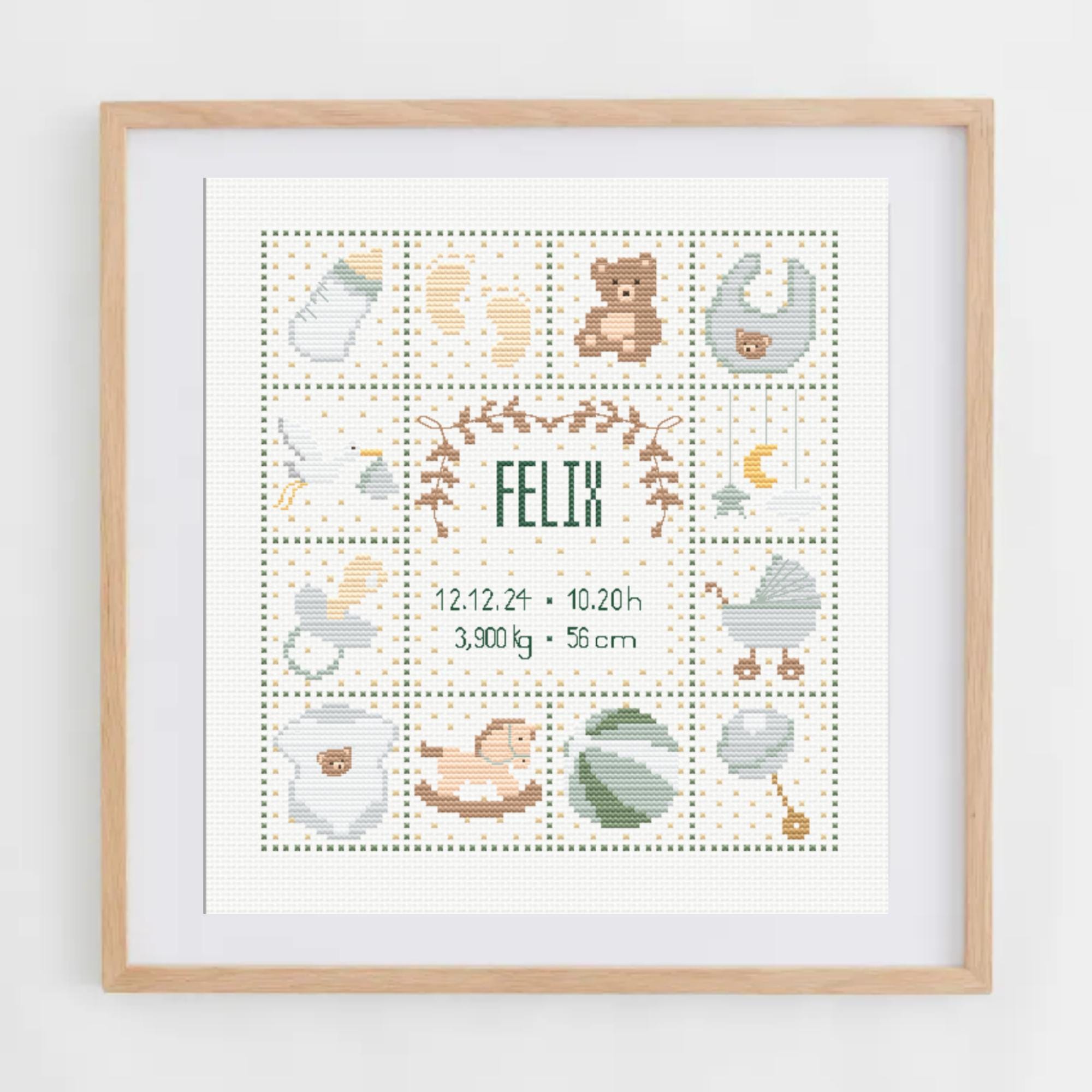 DIY Baby Announcement Chart Cross Stitch Pattern 3 Colors Customizable ...
