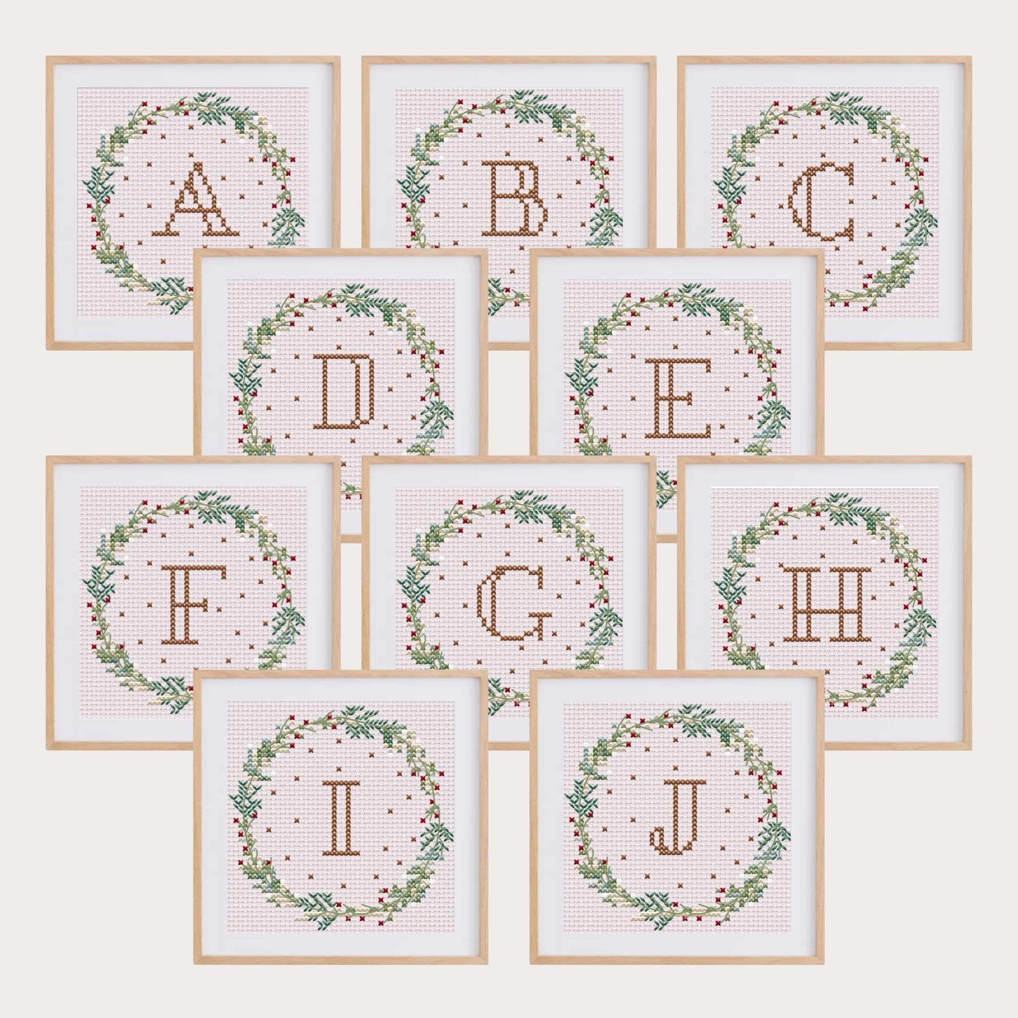 Christmas Initial Cross Stitch Pattern: A-Z Wreath Ornaments (PDF ...
