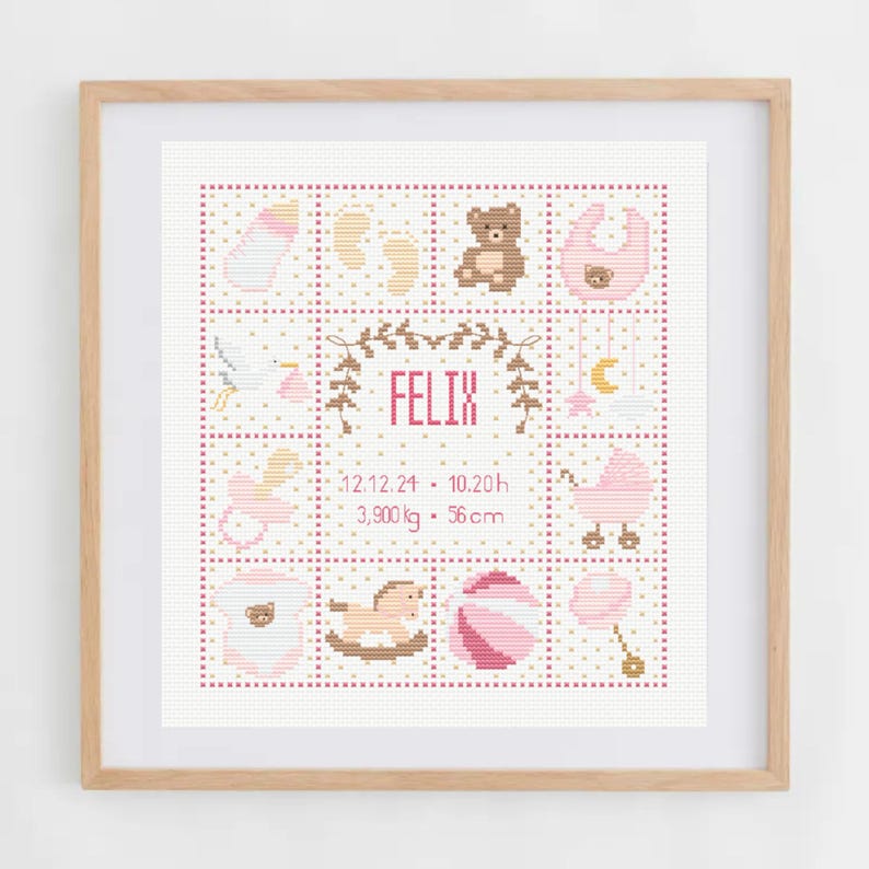 DIY Baby Announcement Chart Cross Stitch Pattern 3 Colors Customizable ...