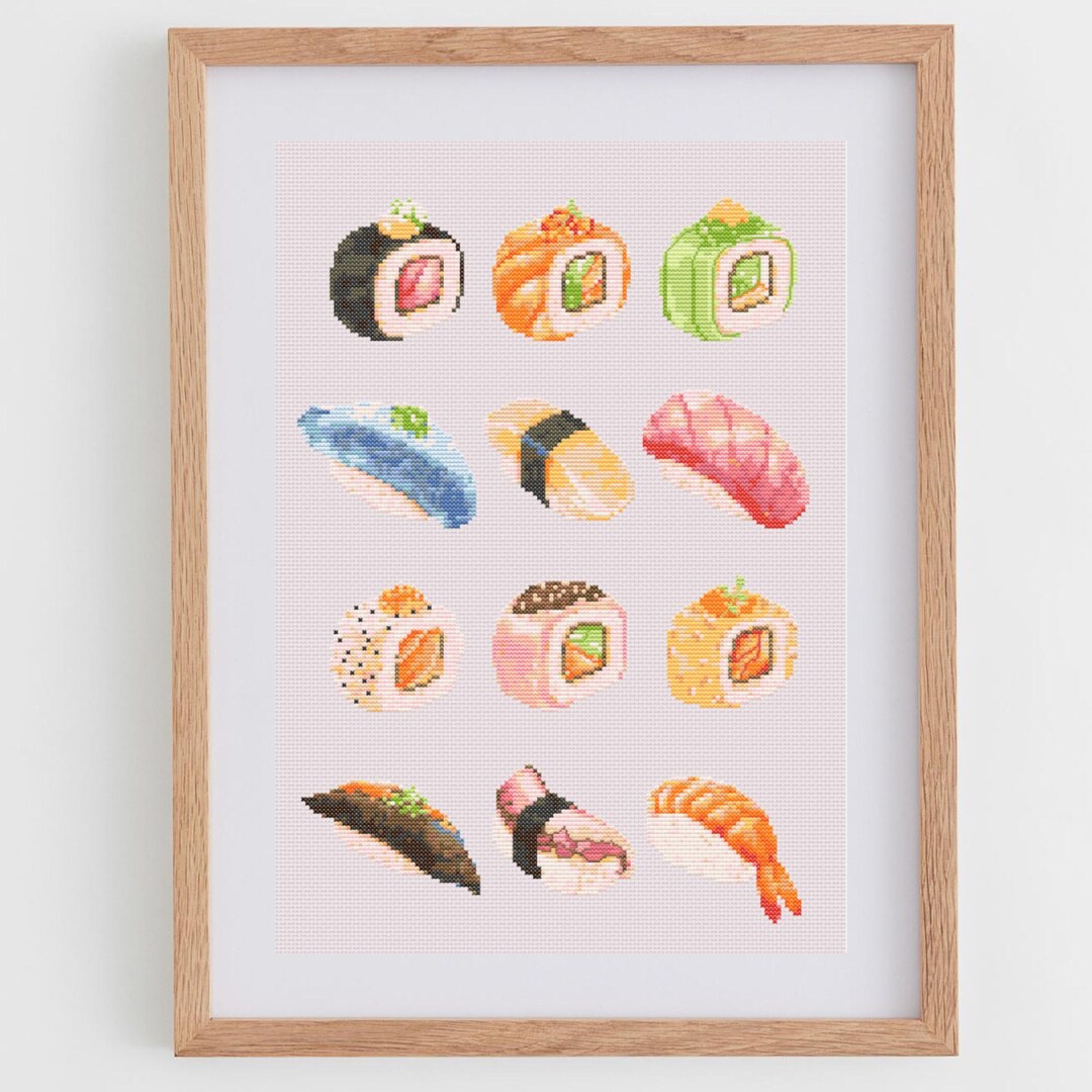 Sushi Poster Cross Stitch Pattern for Modern & Pretty Kitchen Decor ...