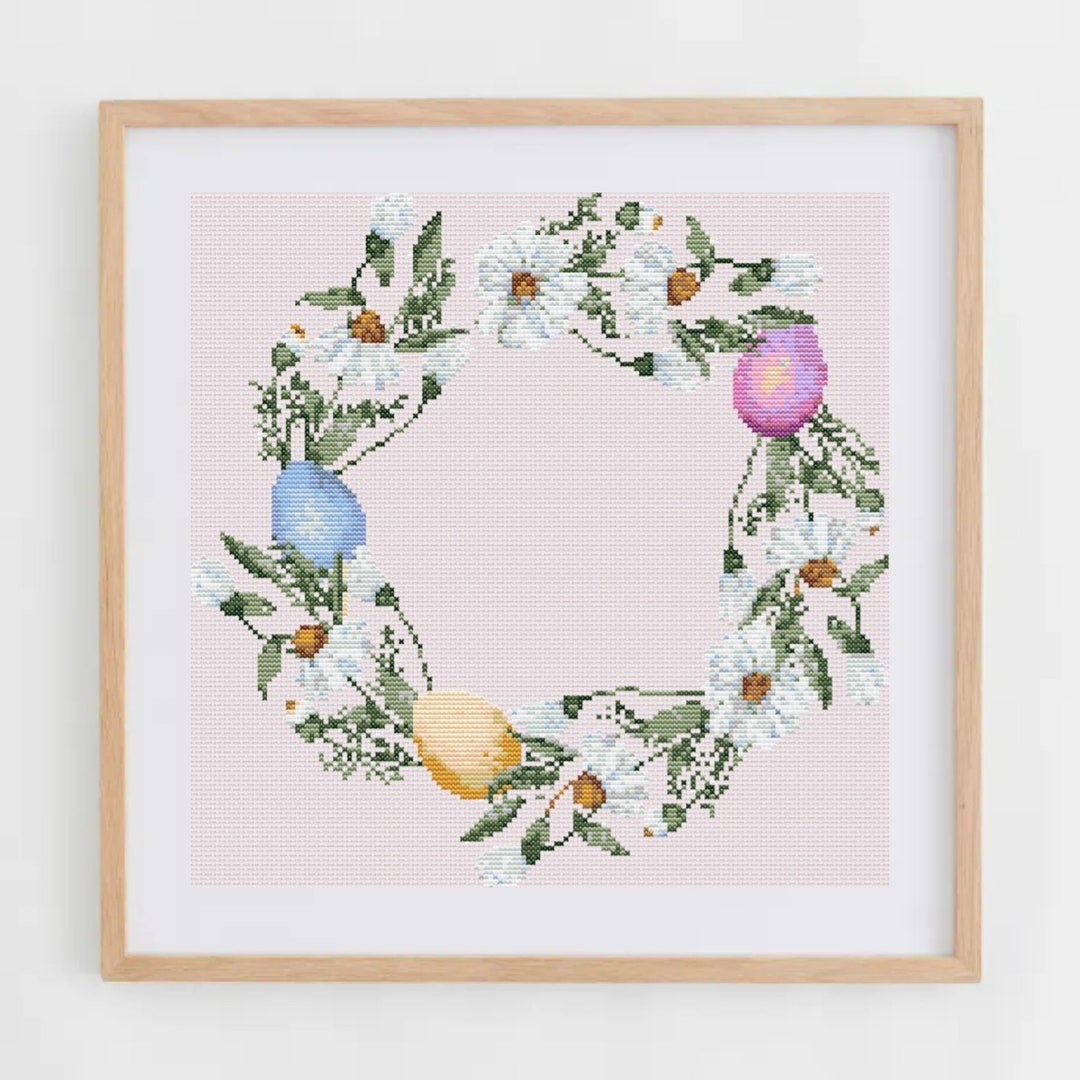 Easter Wreath Cross-stitch Pattern | Easter Cross-stitch Chart: Wreath ...
