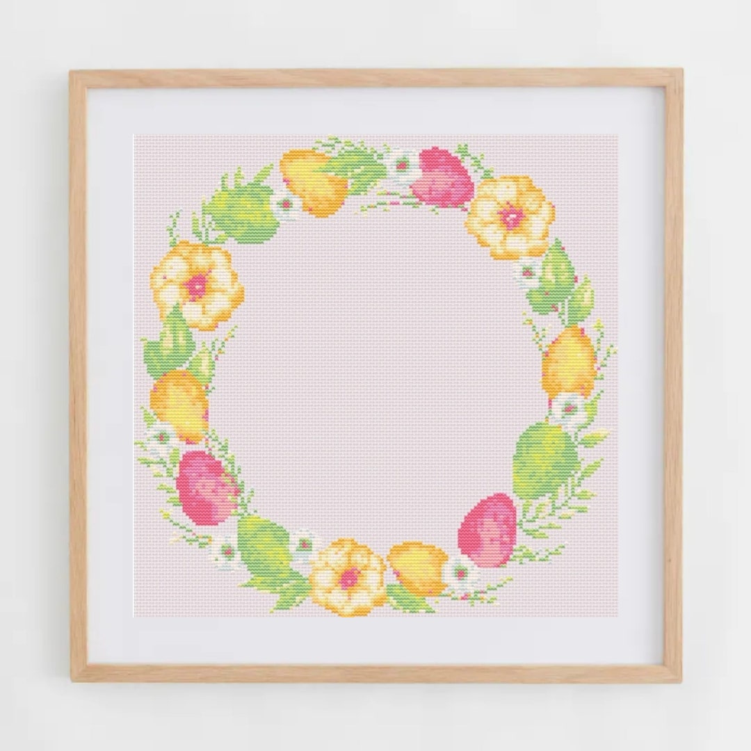 Easter Wreath Cross-stitch Pattern | Easter Cross-stitch Chart: Wreath ...
