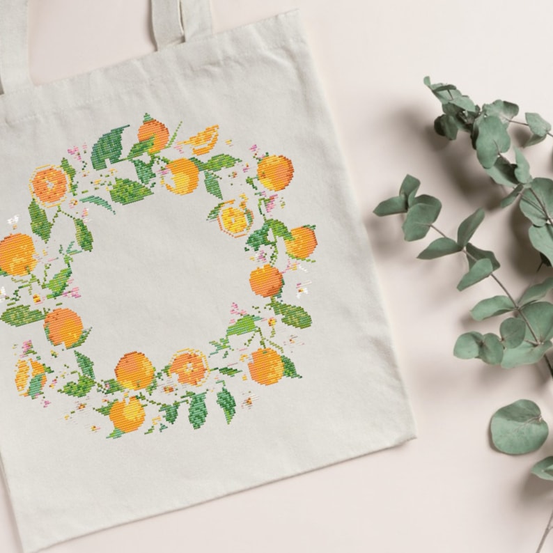 Orange Wreath Cross Stitch Pattern Orange Cross Stitch Chart Fruit ...