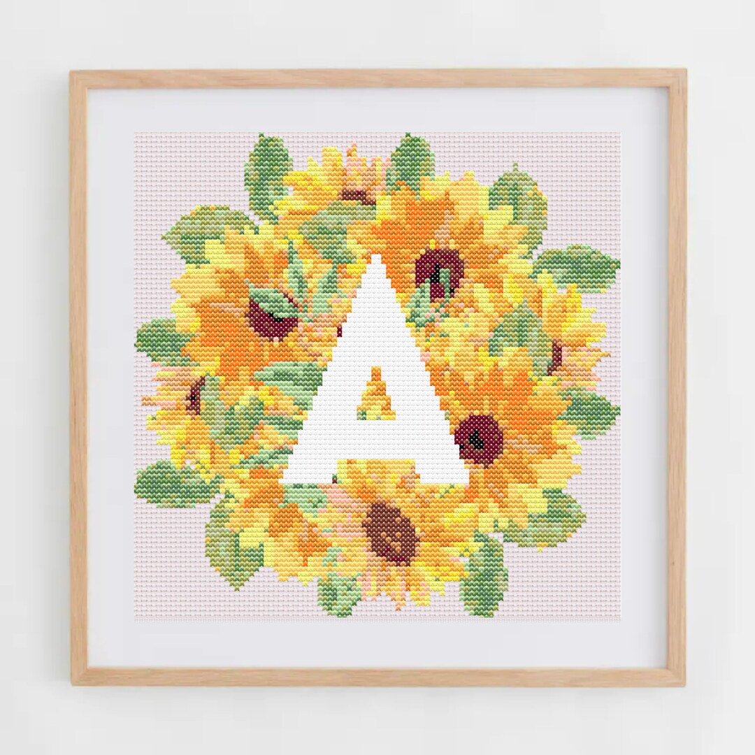 Initial Cross Stitch Pattern With Sunflowers Letters A to Z Modern and ...