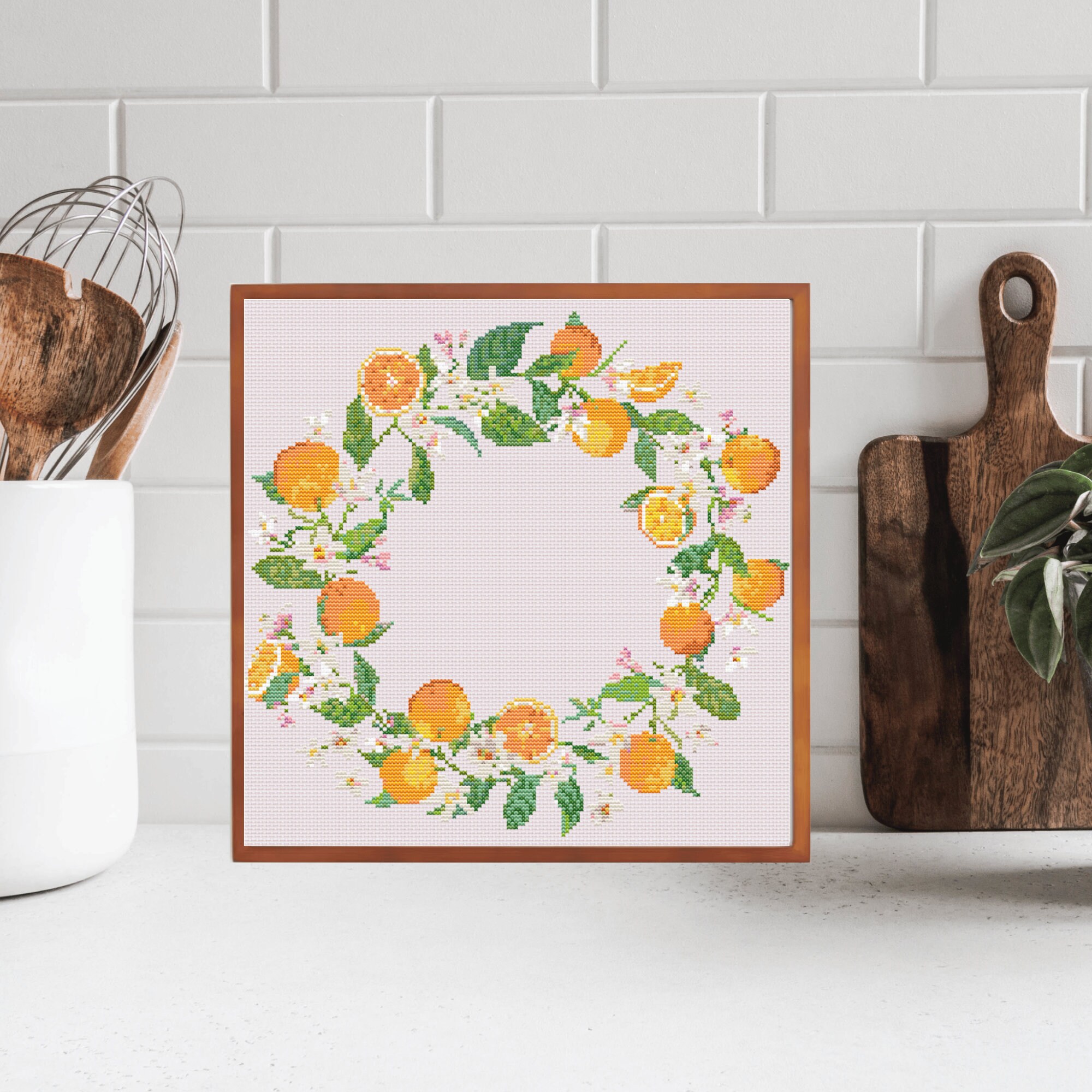 Orange Wreath Cross Stitch Pattern Orange Cross Stitch Chart Fruit ...