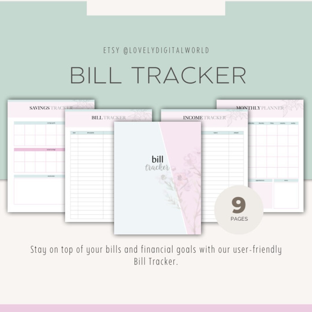 Digital Bill Tracker Bill Pay Tracker With Income Tracker, Savings ...