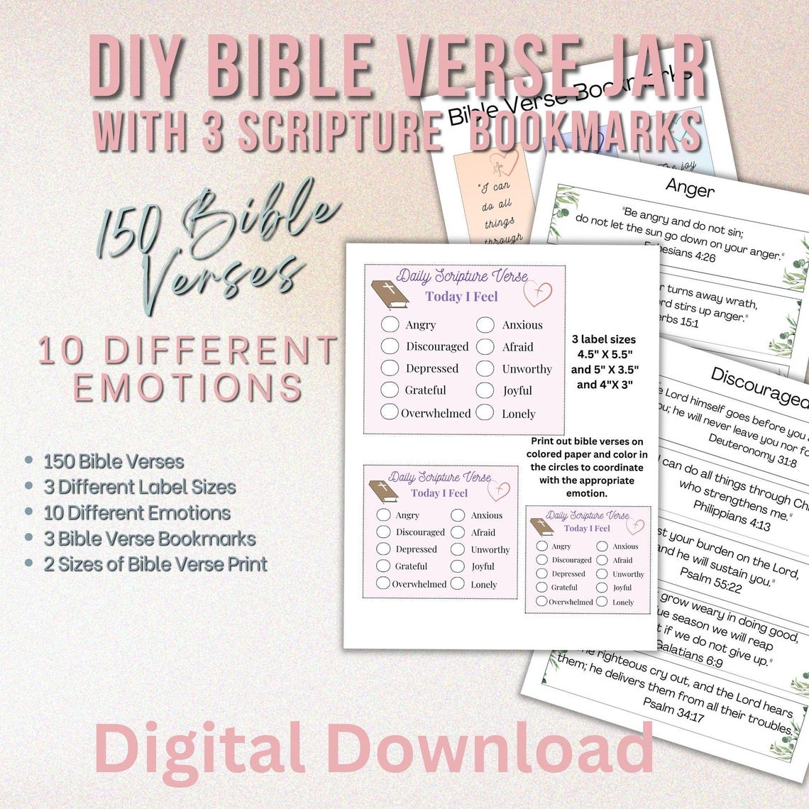 Bible Verse Jar, DIY Scripture Jar, Printable Bible Verses for Emotions ...