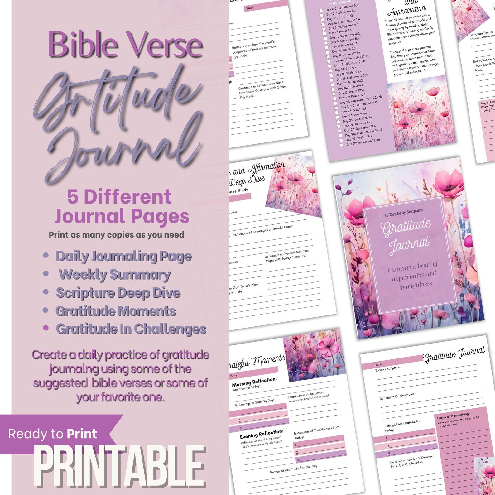 Bible Verse Gratitude Journal I Spiritual Gratitude Journal I Printable ...