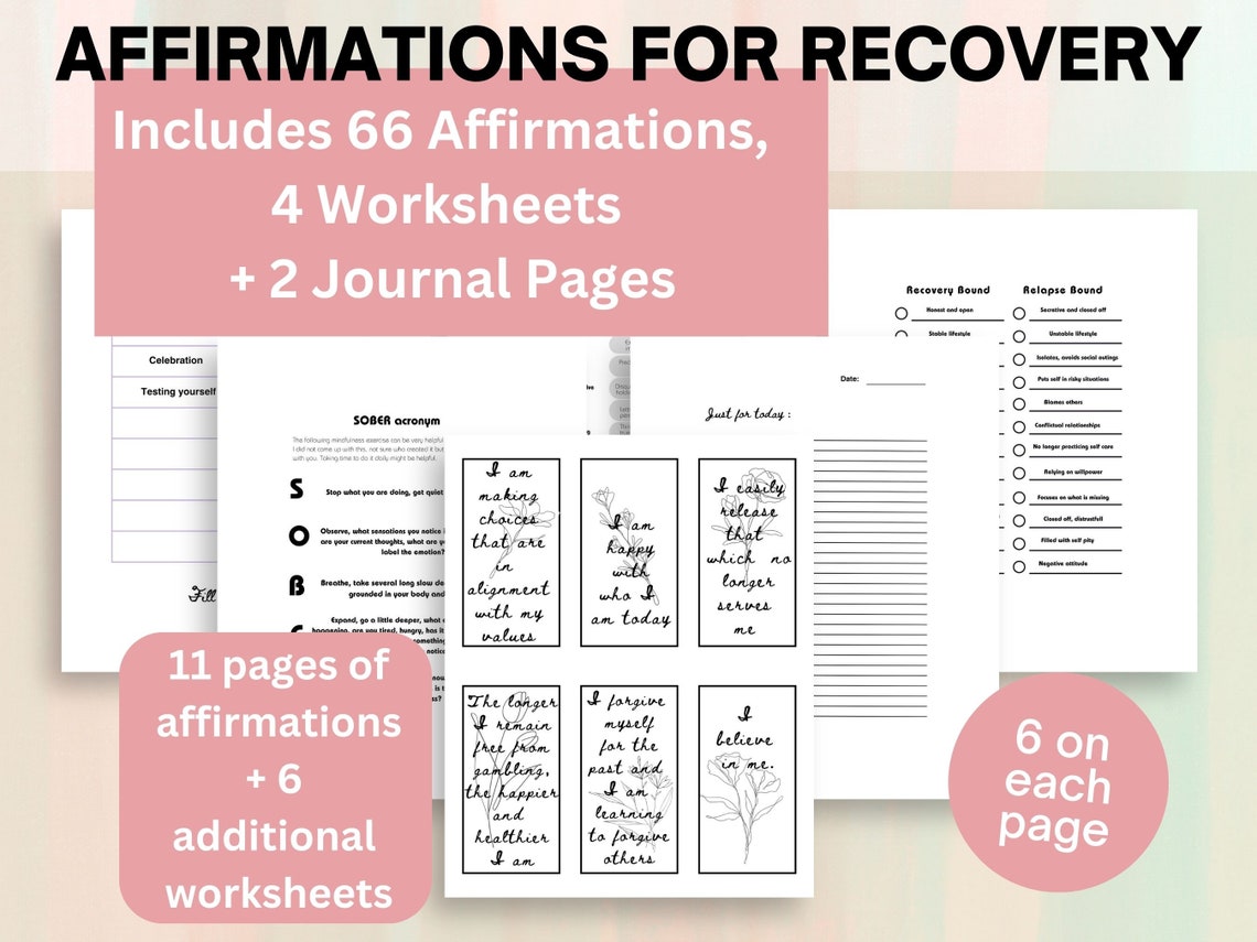 Gambling Addiction Affirmation Cards I Recovery Worksheets and ...