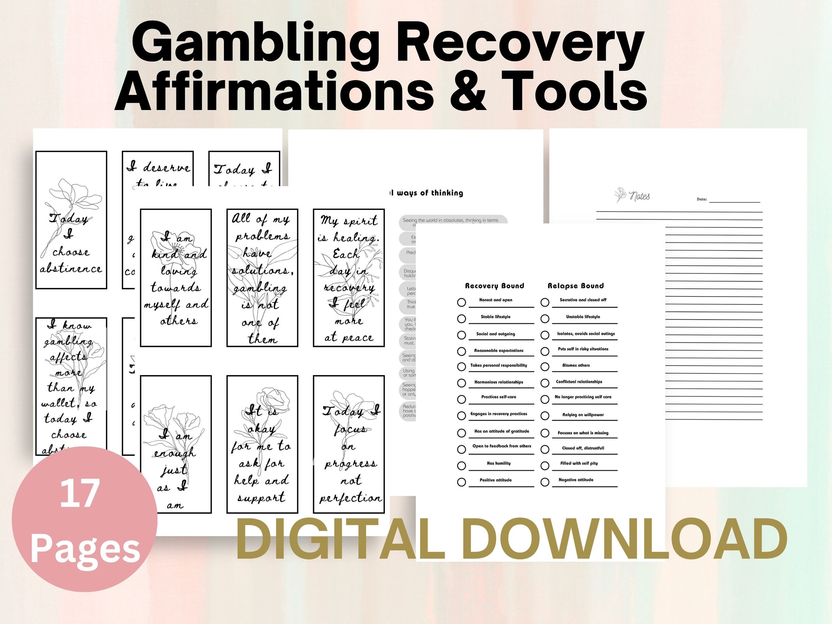 Gambling Addiction Affirmation Cards I Recovery Worksheets and ...