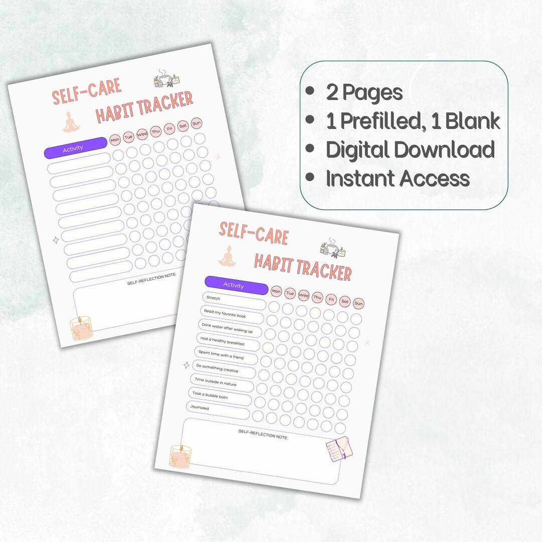 Self-care Habit Tracker, Daily Self-care Checklist, Habit Tracker to ...