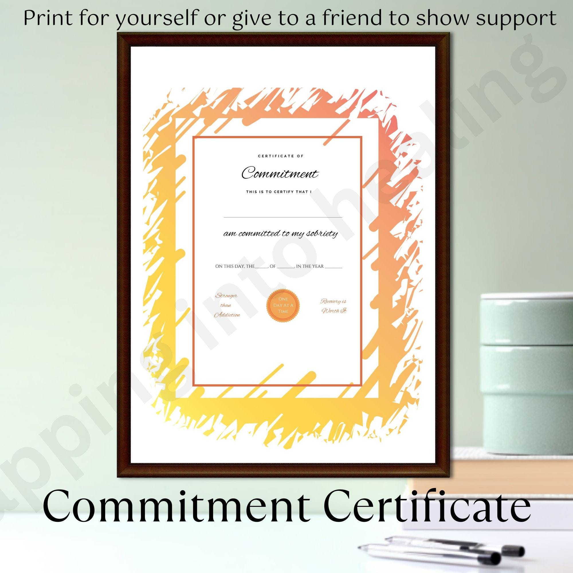 Certificate of Commitment to Sobriety, Recovery Commitment Certificate ...