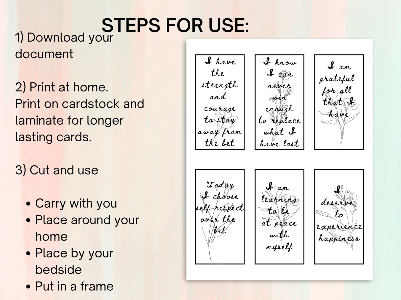 Gambling Addiction Affirmation Cards I Recovery Worksheets and ...