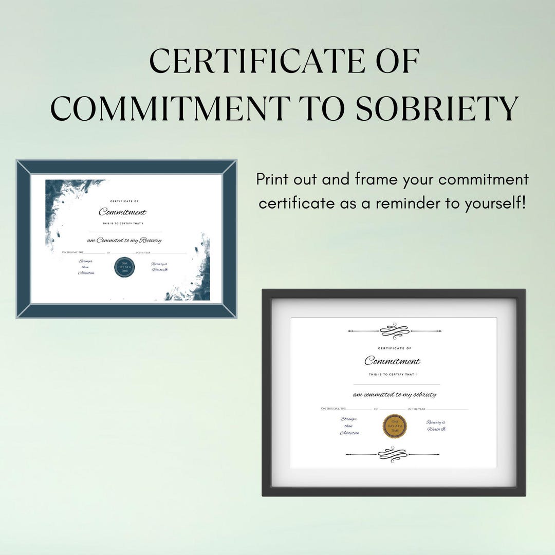 Certificate of Commitment to Sobriety, Recovery Commitment Certificate ...