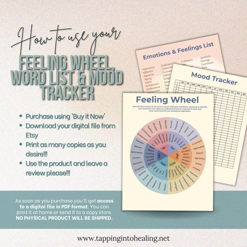 Feeling Wheel, Emotion Wheel, Emotions and Feeling Word List, 12 Month ...