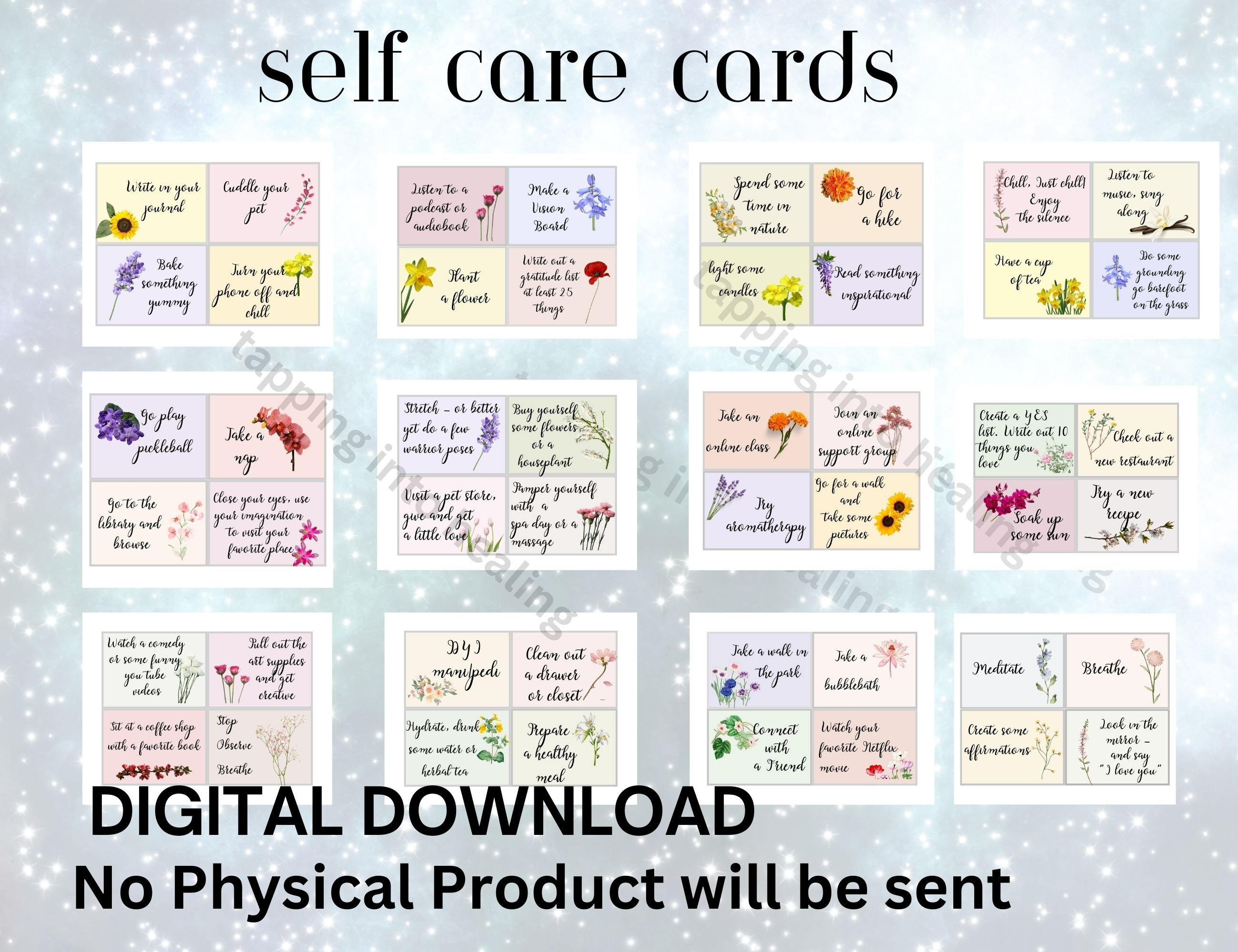 Self-care Cards I 48 Printable Self-care Idea Cards for Mental and ...