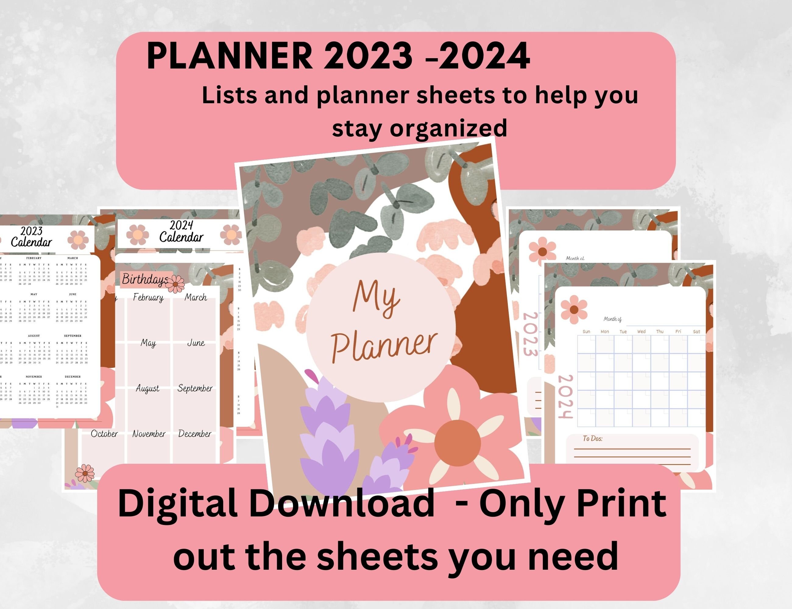 2023-2024 Printable Planner Boho Design I Daily to Do Lists I Habit ...