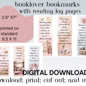 Booklovers Printable Bookmarks With Bonus Reading Log I 6 Printable ...