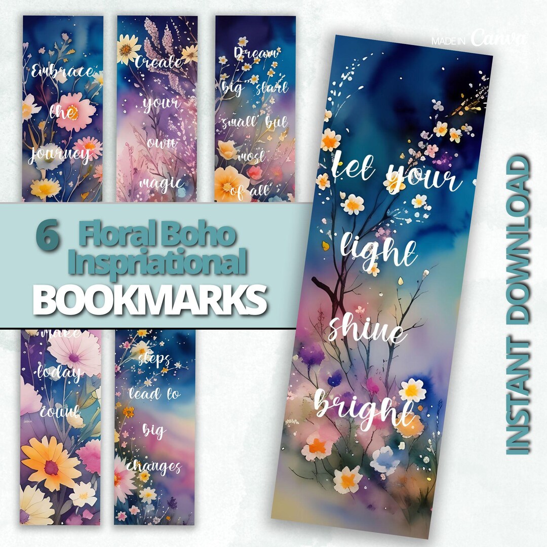 Inspirational Boho Floral Bookmarks I Set of 6 Printable Bookmarks I 6 ...