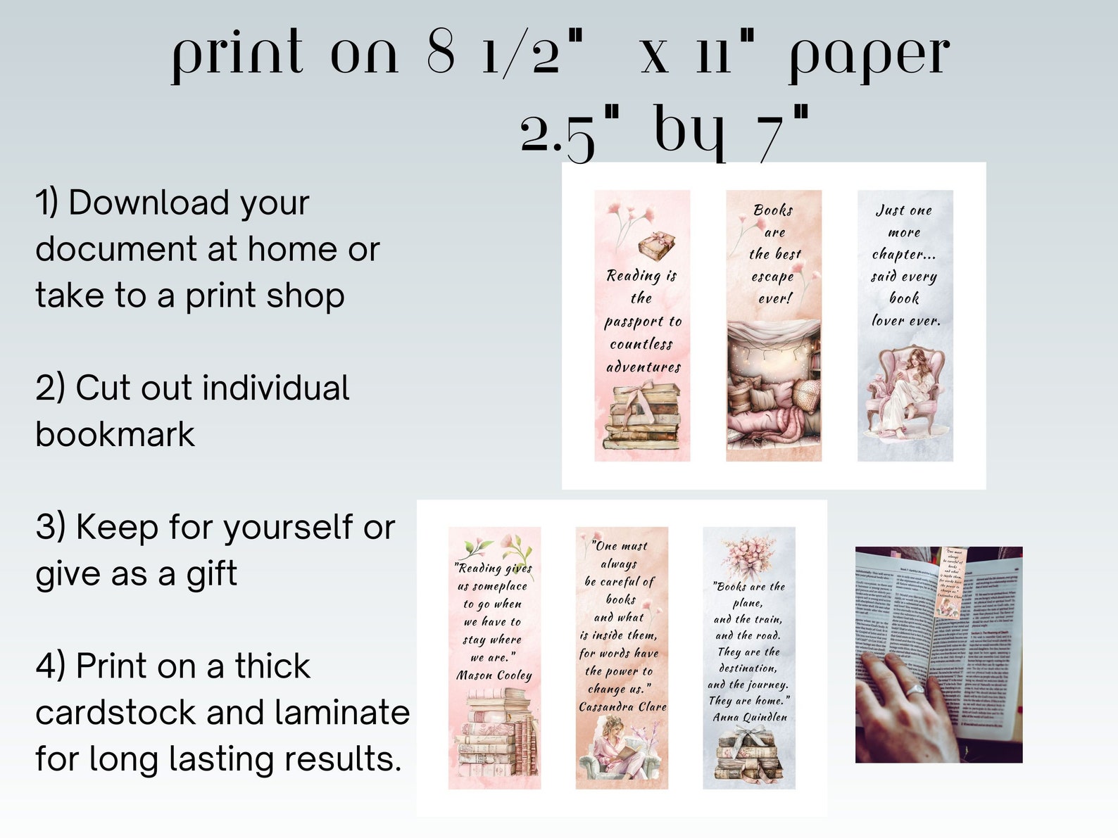 Booklovers Printable Bookmarks With Bonus Reading Log I 6 Printable ...